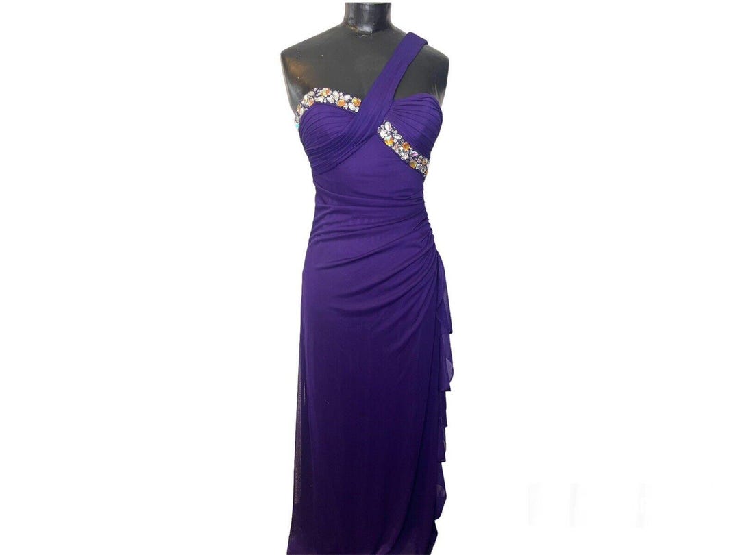 Blondie Nites by Stacy Skylar Purple Y2K Jeweled One Shoulder Draped ...