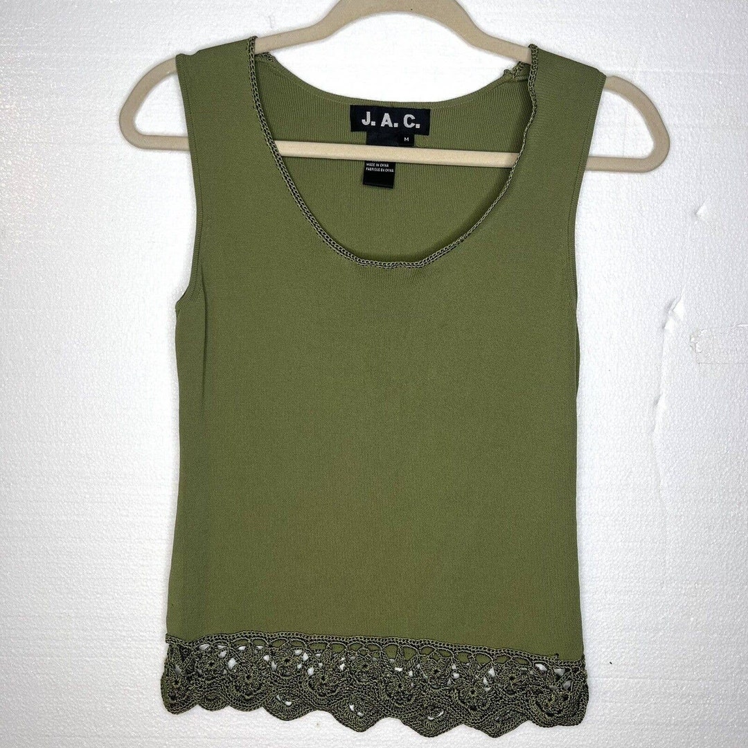 JAC Vintage Green Crochet Hem Boho Tank Top Size Medium - Etsy