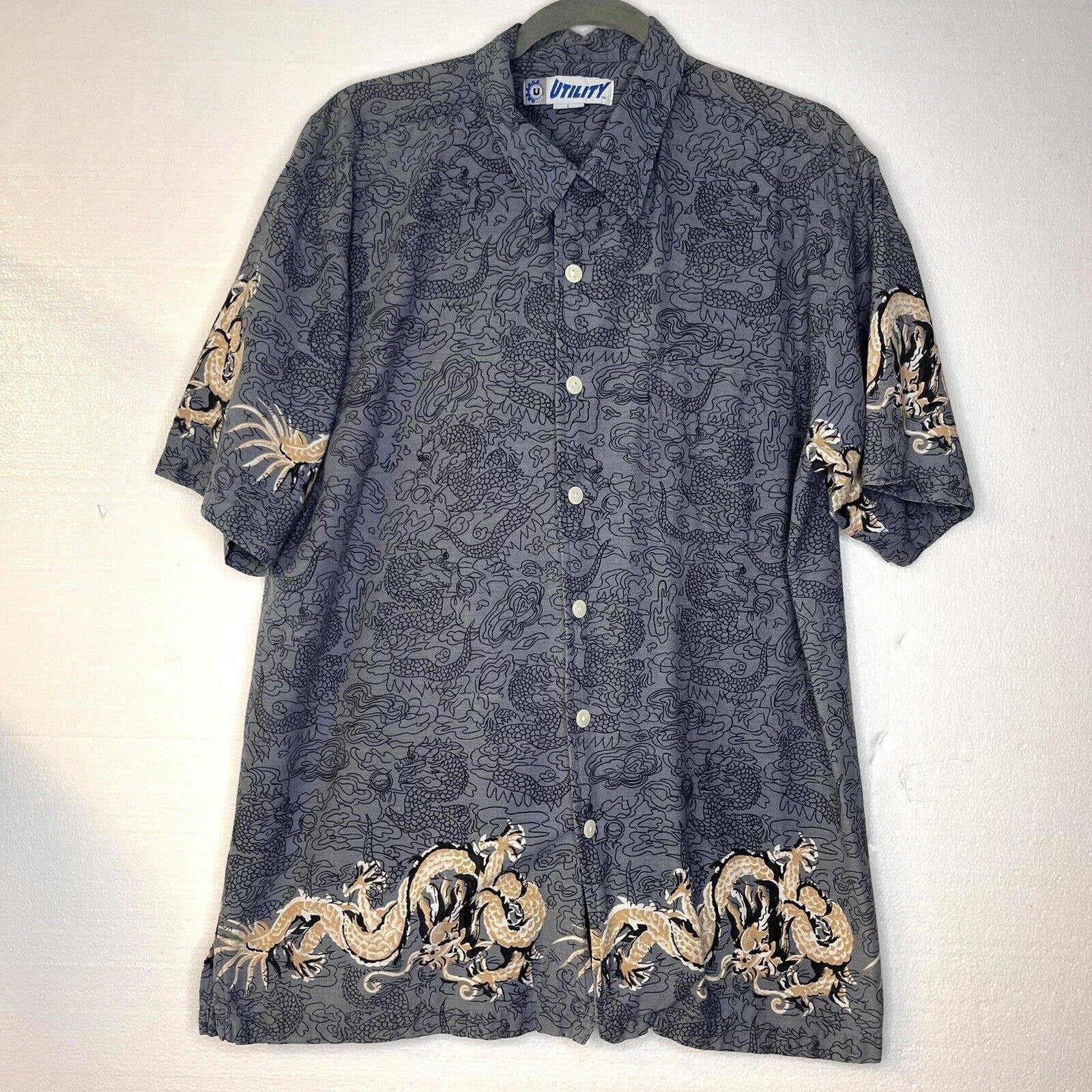 Utility Vintage Blue Y2K Dragon Button Down Asian Style Shirt - Etsy