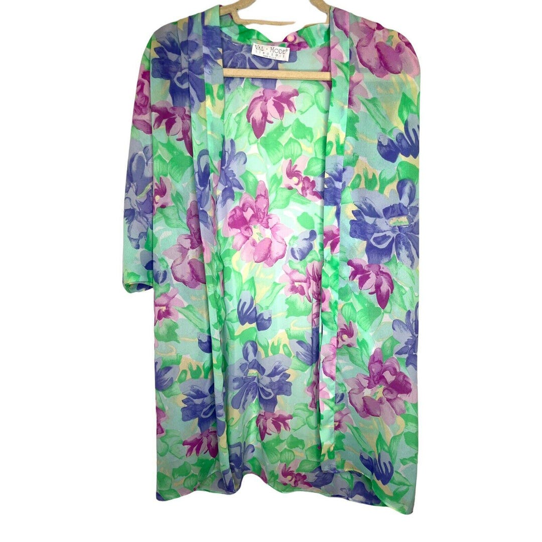 Val Mode Lingerie Vintage Pastel Chiffon Short Sleeve Robe Kimono Size ...