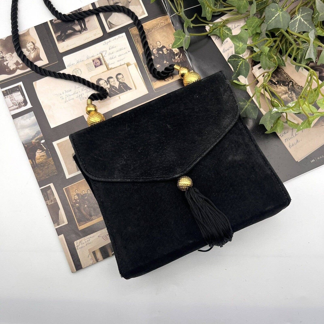 Mary Kay Vintage Black Suede Leather Small Shoulder Purse Gold Beads ...