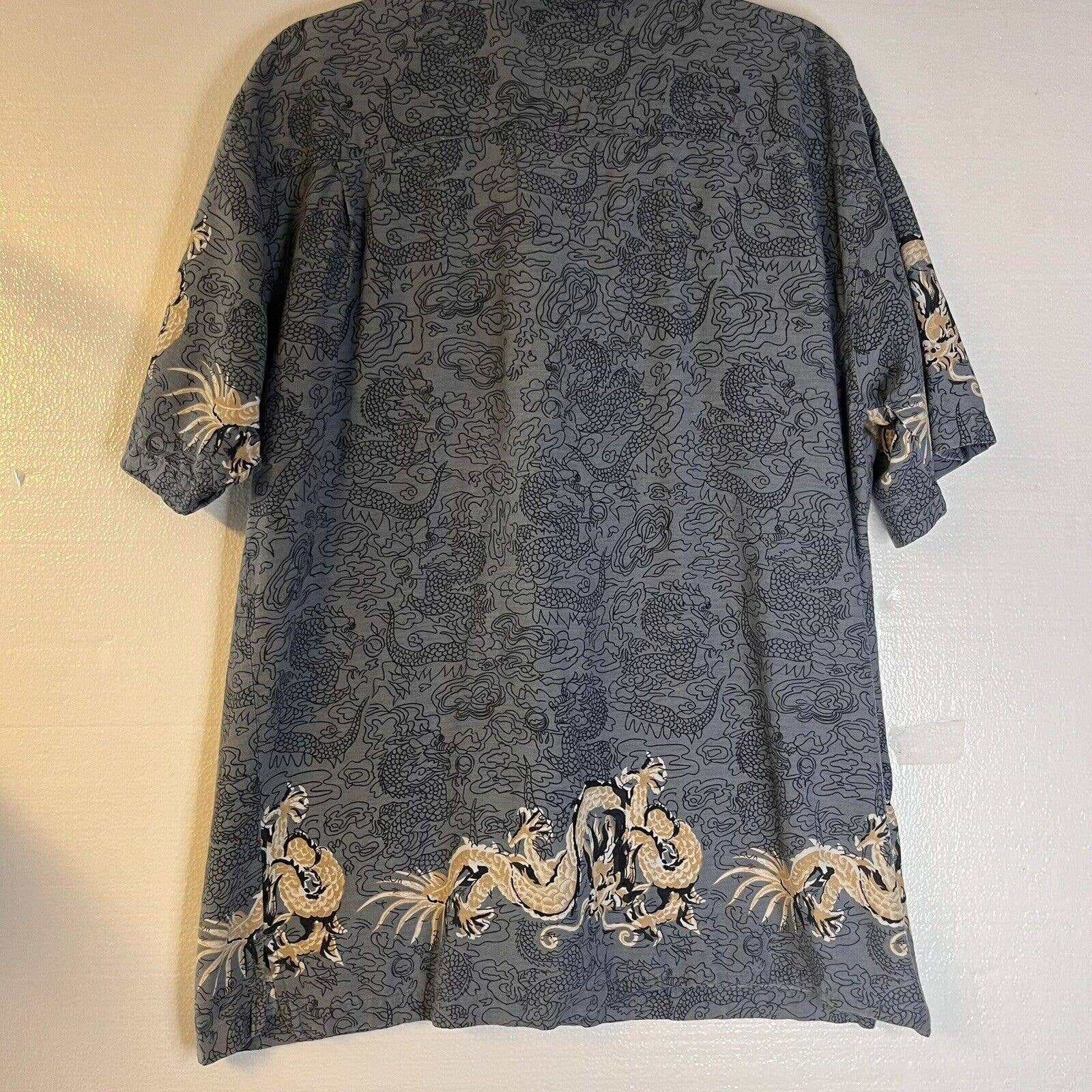 Utility Vintage Blue Y2K Dragon Button Down Asian Style Shirt Size ...