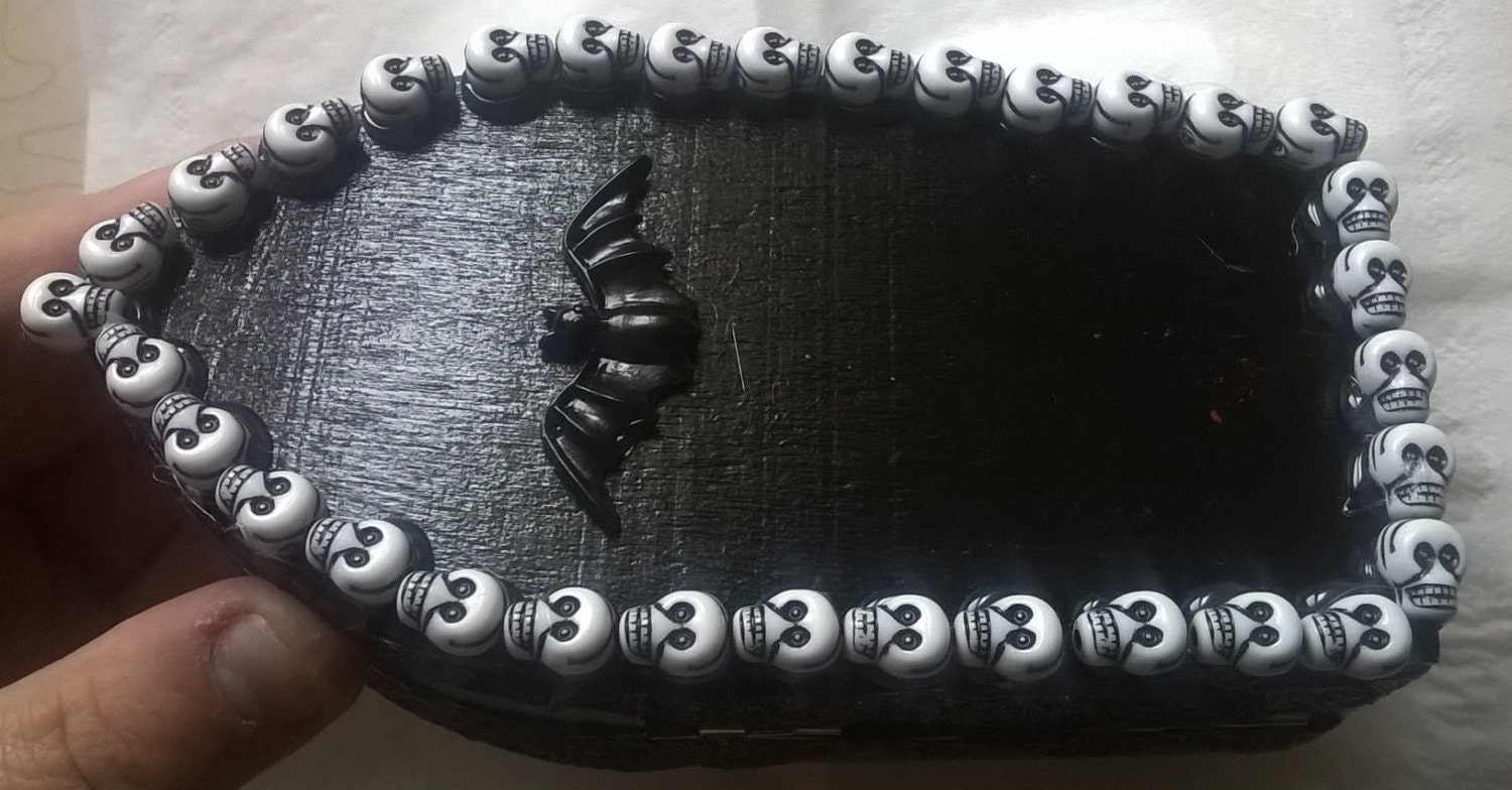 Handpainted Wooden Gothic Coffin Bat Pendant Jewelry Box With Skull ...