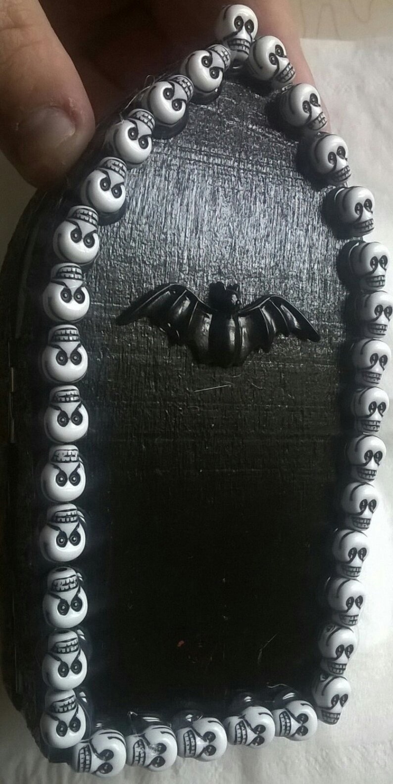 Handpainted Wooden Gothic Coffin Bat Pendant Jewelry Box With Skull ...