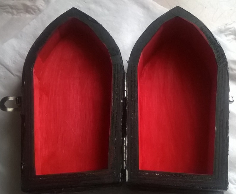 Handpainted Wooden Gothic Coffin Bat Pendant Jewelry Box With Skull ...