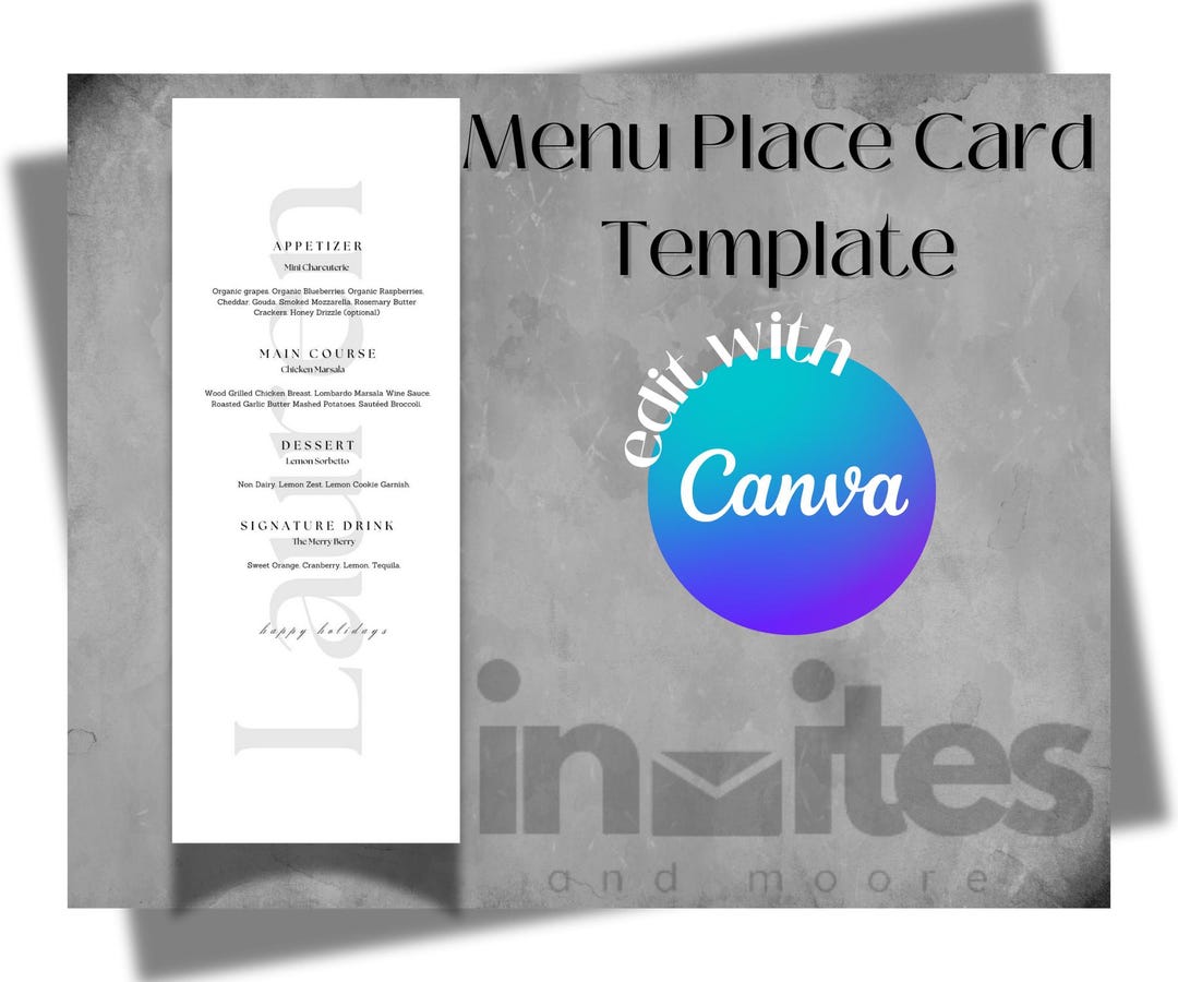 Menu Place Card Template, Menu Template, Name Card Template, Seating ...