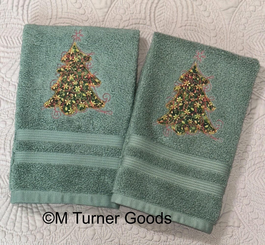 Embroidered Applique Christmas Tree Hand Towel Set - Etsy