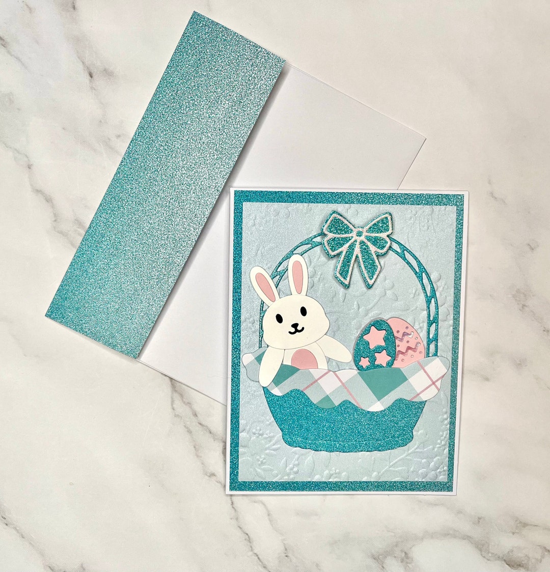 Easter Handmade Card, Basket With Bunny, Easter Bunny in Basket, Pink ...