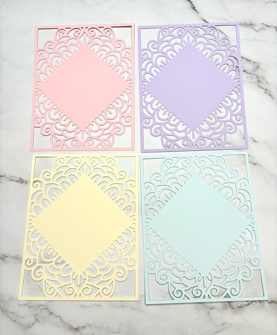 4 Pastel Color Delicate, Intricate Card Fronts, Card Overlay, Panels ...