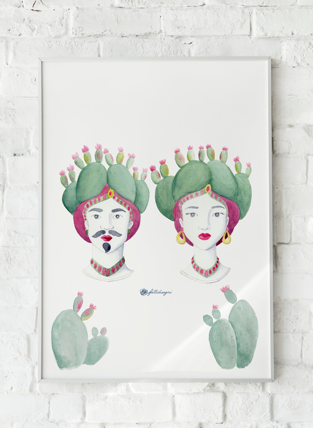 Italian Teste Di Moro Poster, Prickly Pears, Sicilian Style Watercolor ...