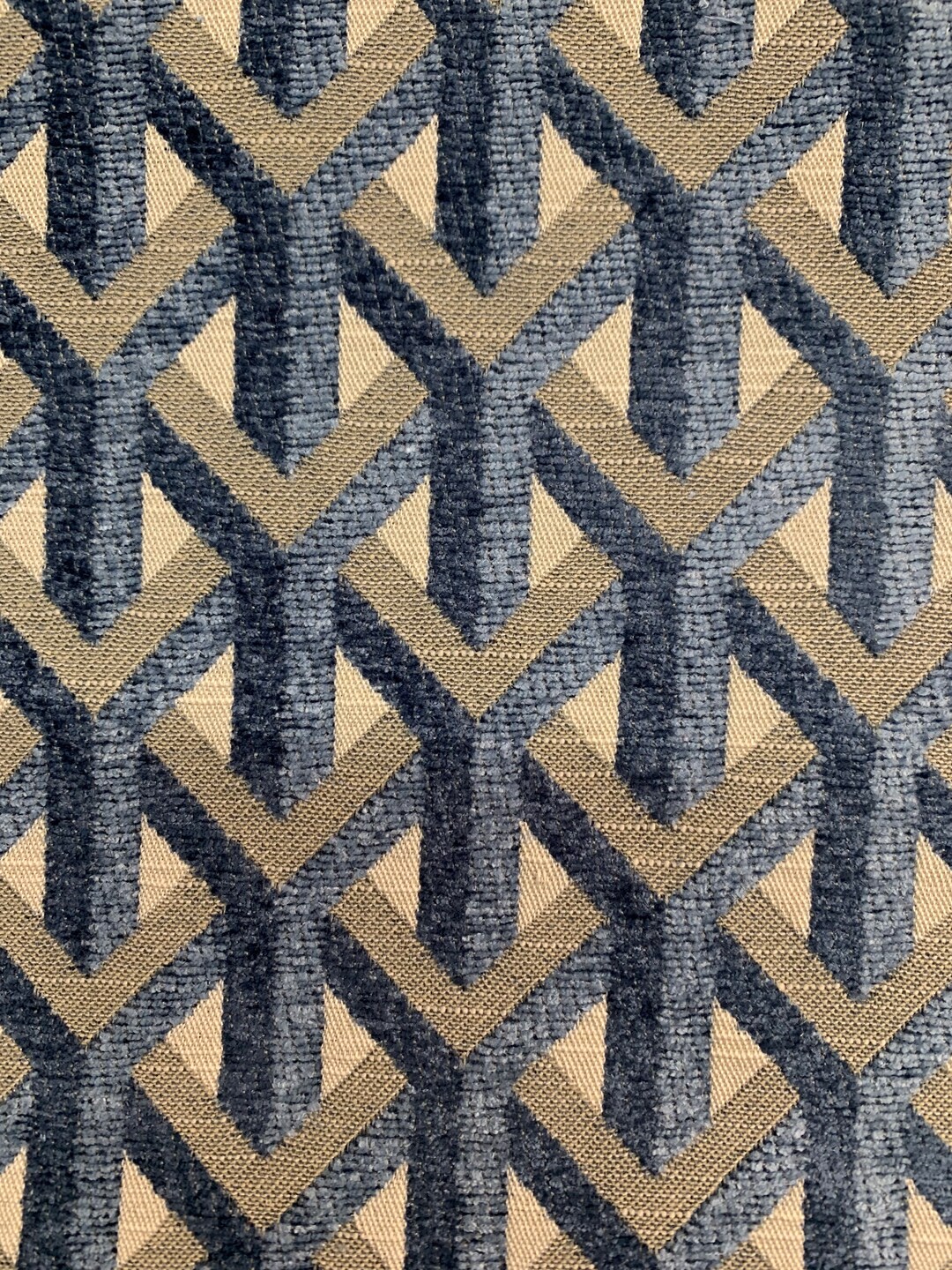 Angles Indigo Chenille Crypton Coated Upholstery Fabric by the Yard - Etsy