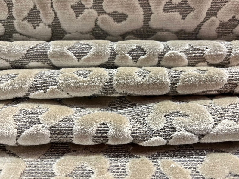 Big Game Beige and Taupe Velvet Crypton Coated Upholstery Fabric by the ...
