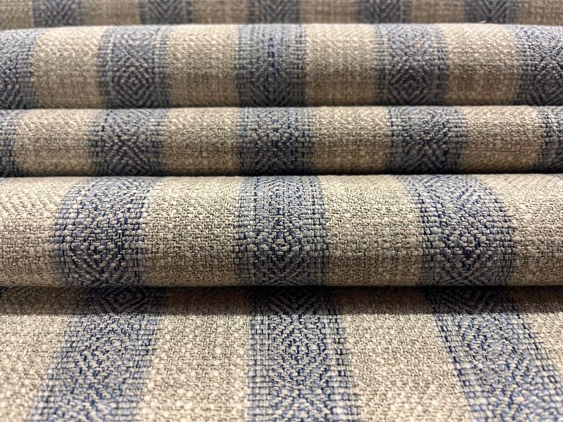 Stripes and Diamonds Beige and Blue Woven Crypton Coated Upholstery ...