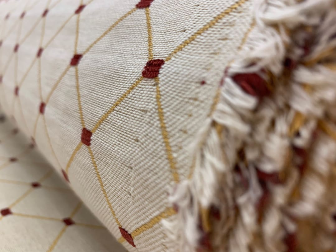 Embroidered Diamond Pattern Cream, Gold, Deep Red Crypton Coated ...