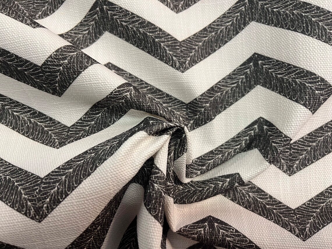 Vector Chevron Black & off White Printed Upholstery Fabric by the Yard ...