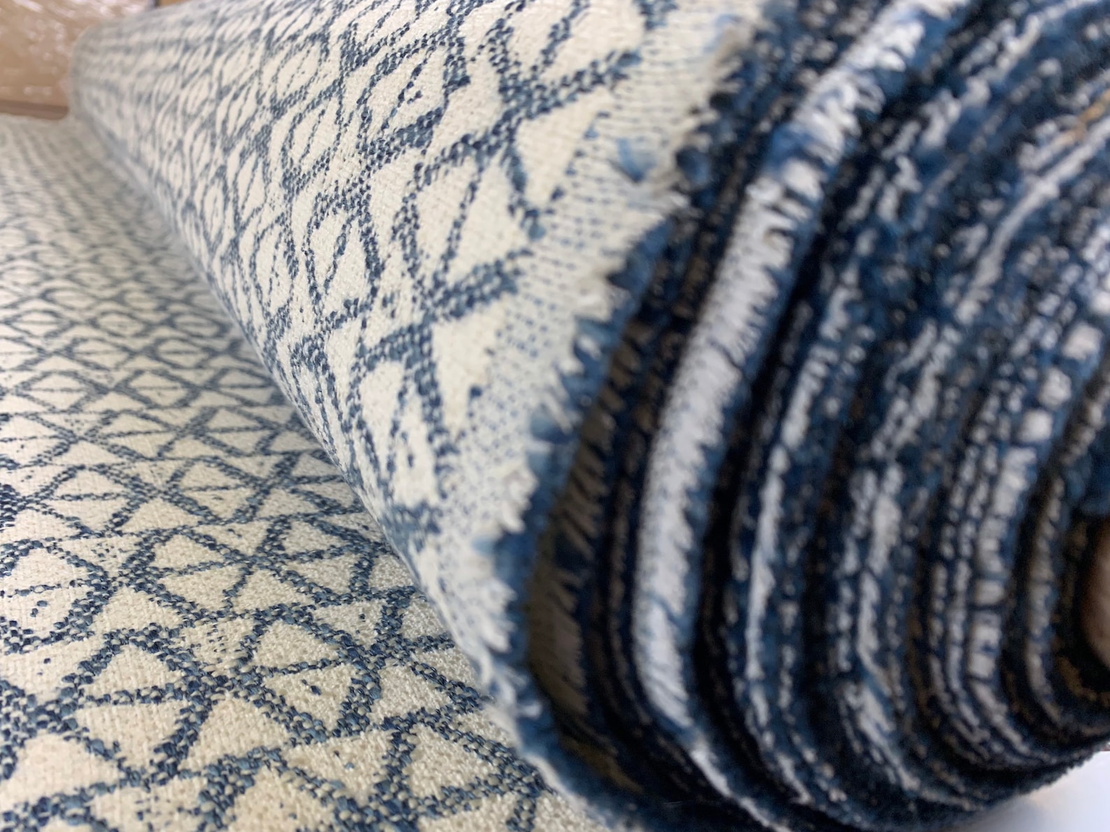 White and Deep Blue Dobby Net Pattern Crypton Coated Upholstery Fabric ...
