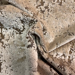 Clouds Abstract Beige and Taupe Velvet Crypton Coated Upholstery Fabric ...