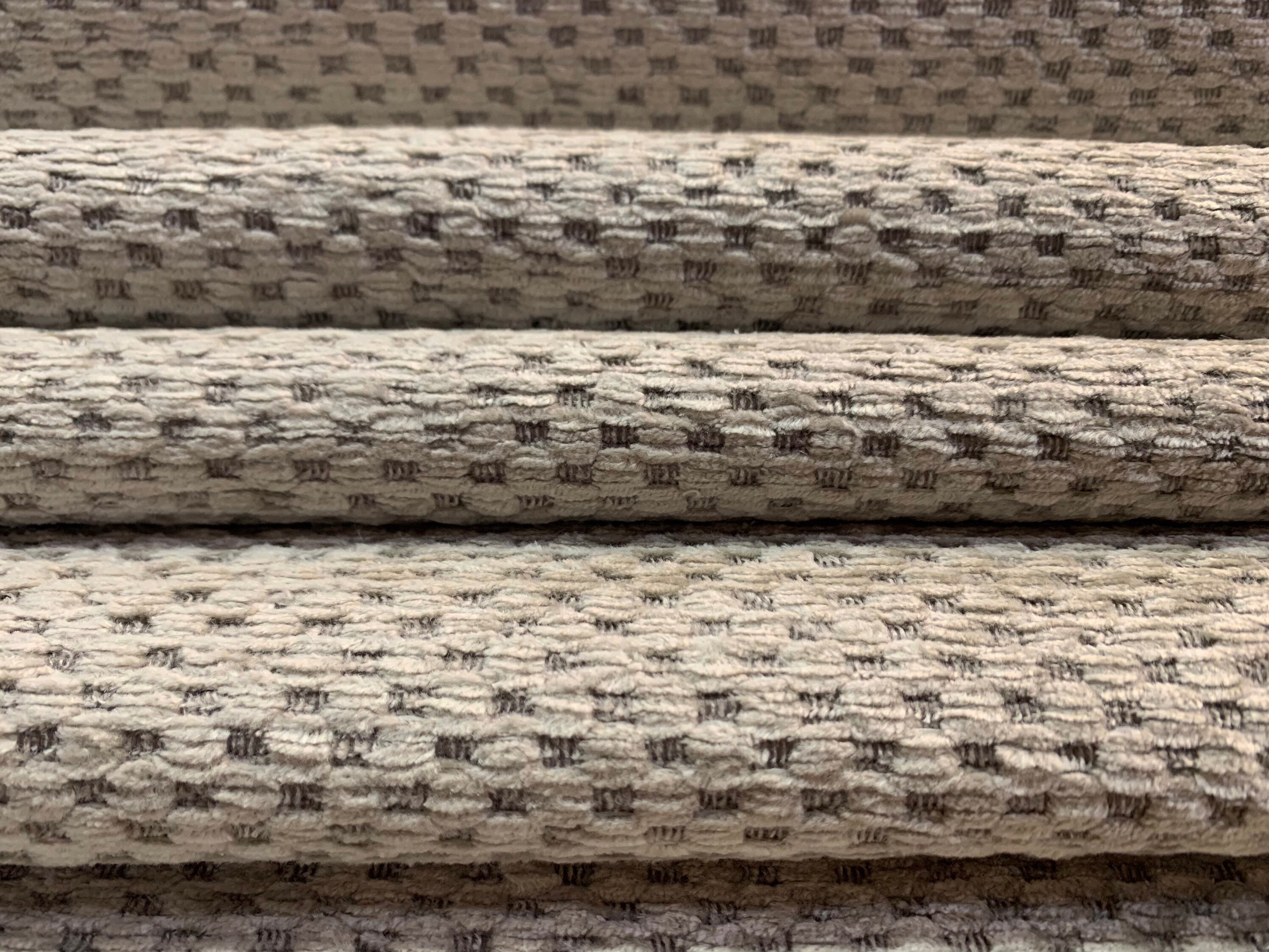 Checkered Taupe, Beige Chenille Crypton Coated Upholstery Fabric by the ...