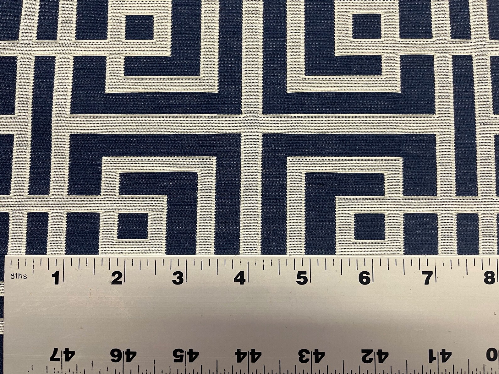 Labyrinth Greek Key Embroidered Look Blue and White Crypton Coated ...