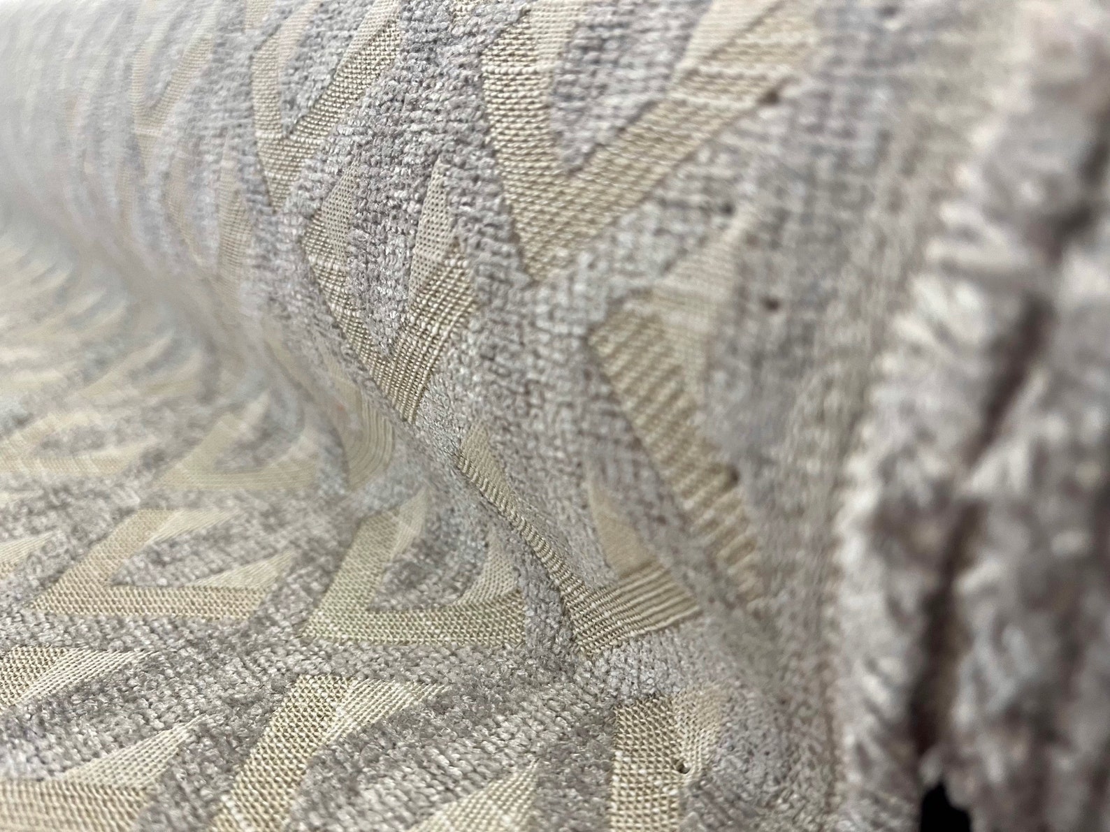Angles Champagne Chenille Crypton Coated Upholstery Fabric by the Yard ...