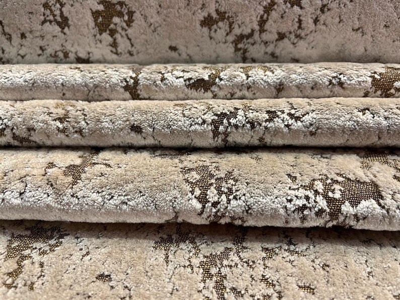 Clouds Abstract Beige and Taupe Velvet Crypton Coated Upholstery Fabric ...