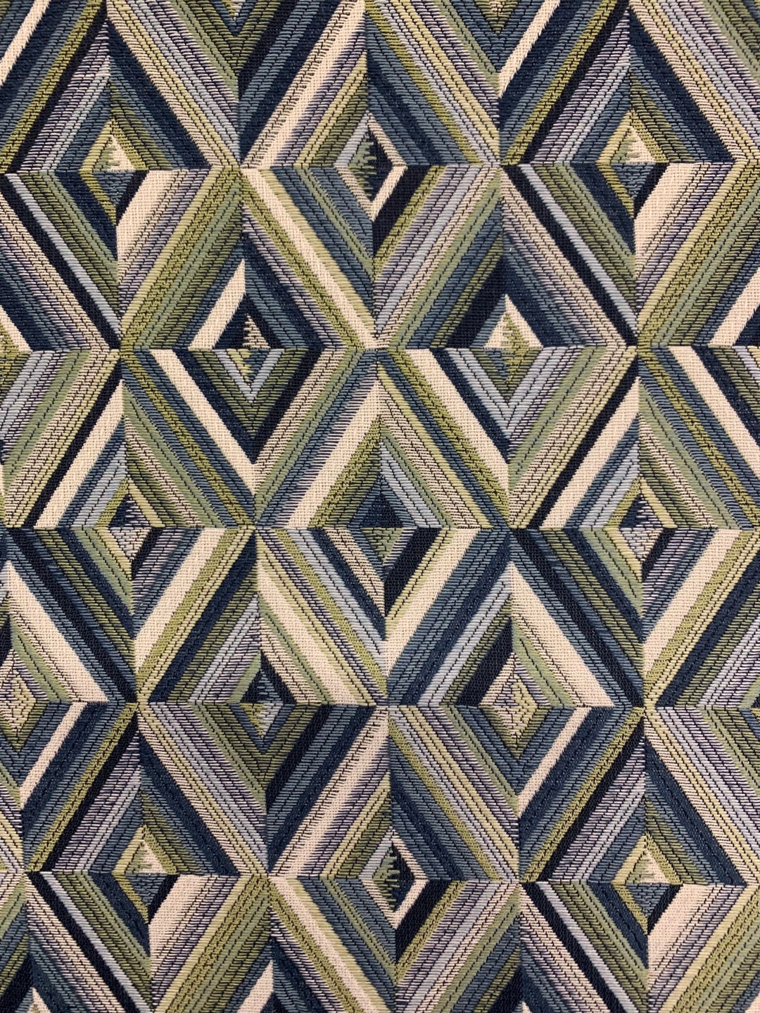 Striking Geometric Green, Blue, Off-white Crypton Coated Upholstery ...
