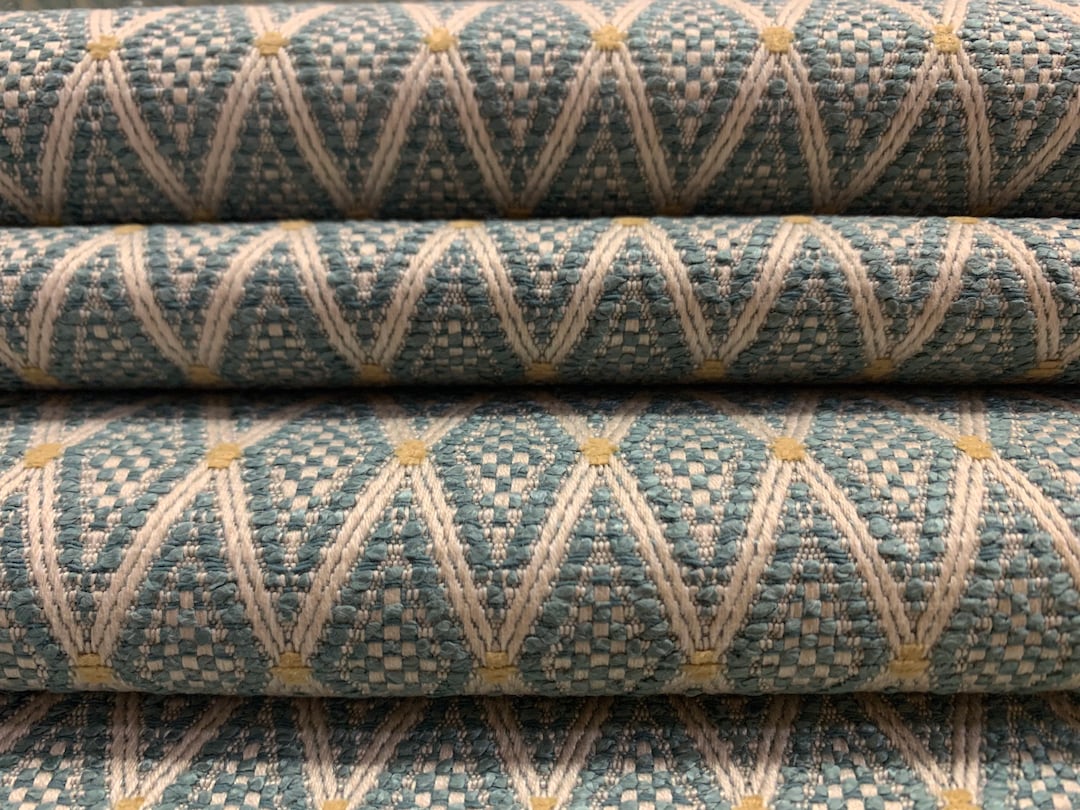 Embroidered Teal Diamond Pattern Woven Crypton Coated Upholstery Fabric ...