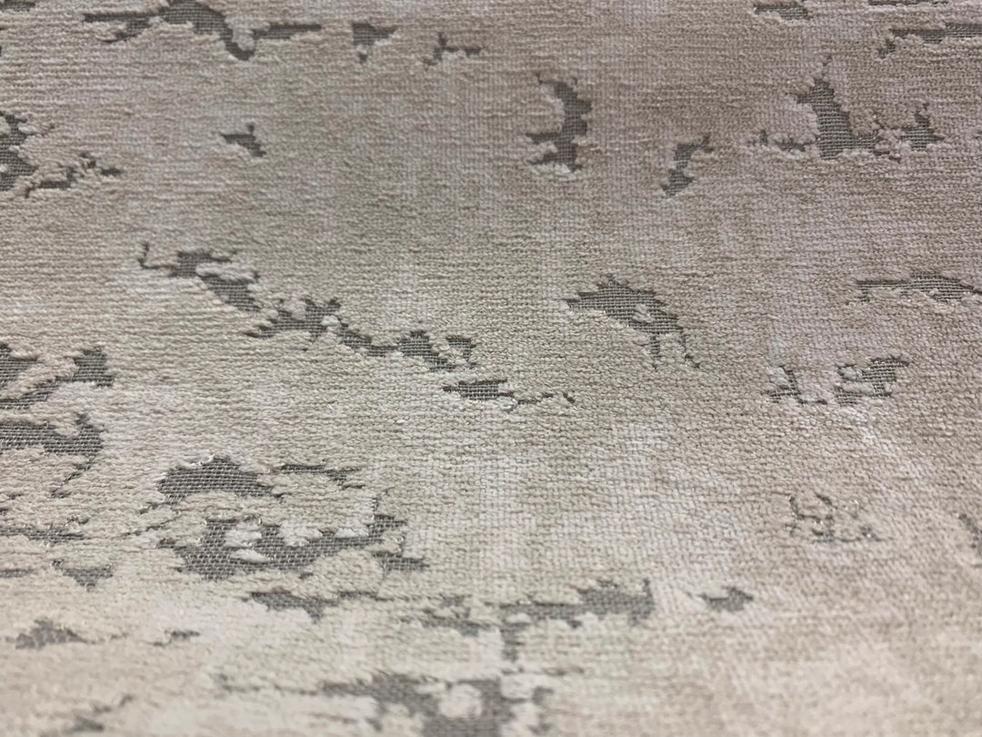 Abstract Beige and Gray Velvet Crypton Coated Upholstery Fabric by the ...