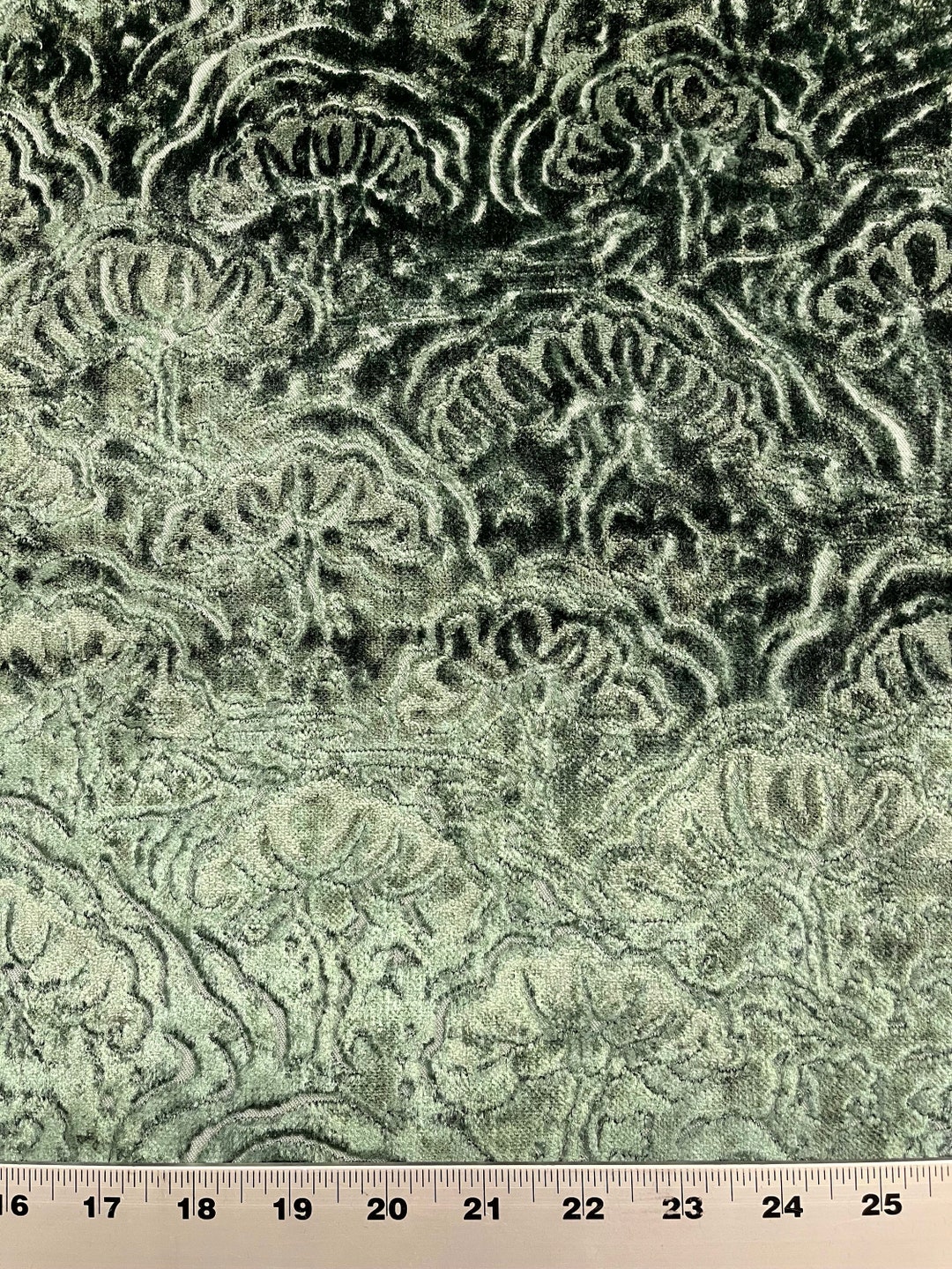 Seamless Beauty Green Floral Velvet Crypton Coated Upholstery Fabric by ...