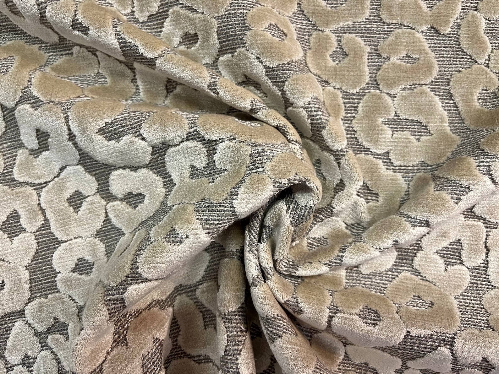 Big Game Beige and Taupe Velvet Crypton Coated Upholstery Fabric by the ...