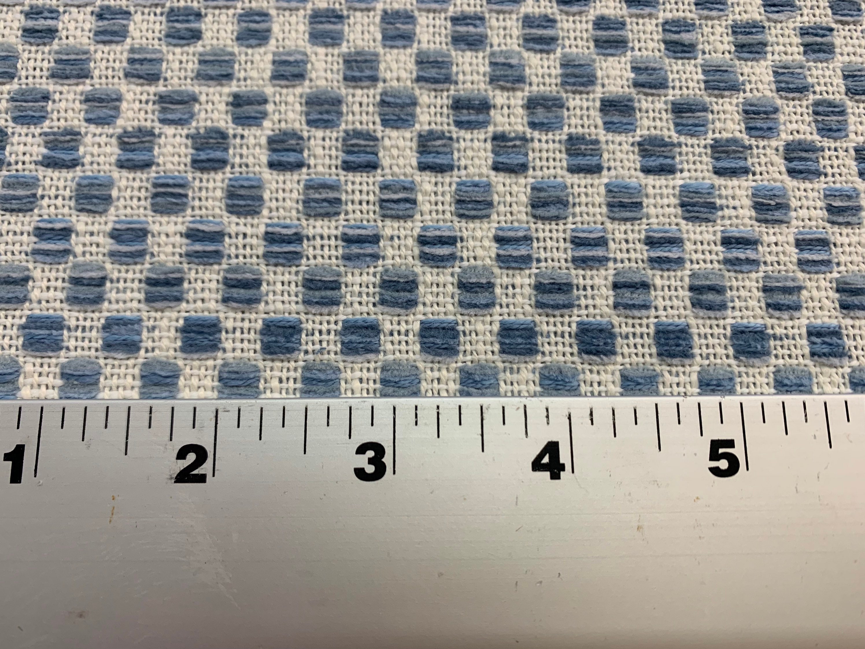 Checkers Pale Blue and White Chenille Squares Crypton Coated Upholstery ...