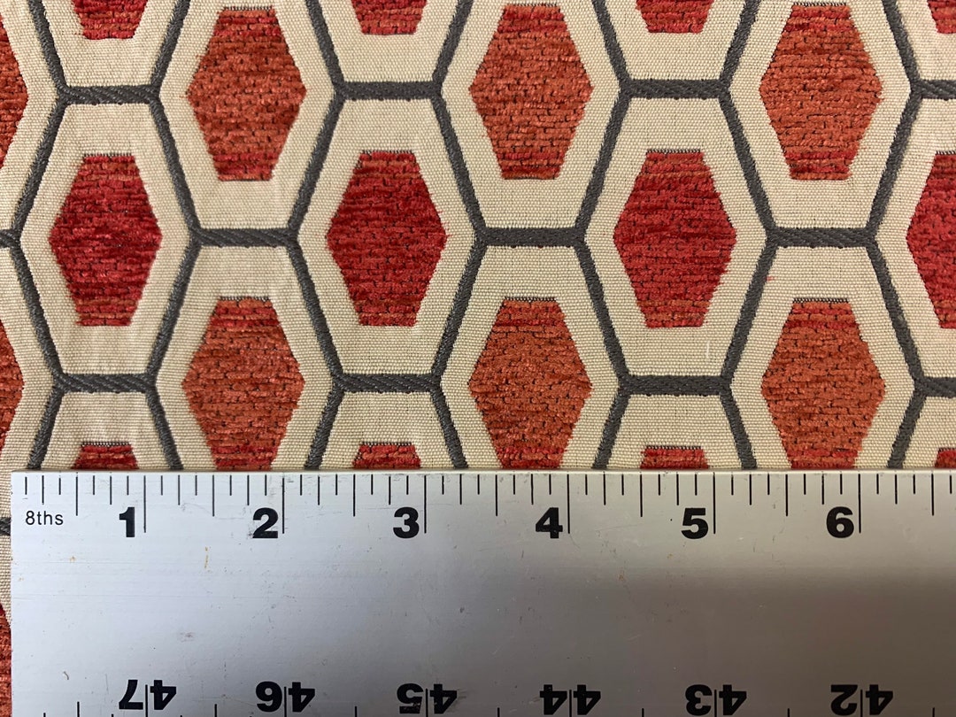 Quilted Hexagon Pattern Red/orangechenille Crypton Coated Upholstery ...
