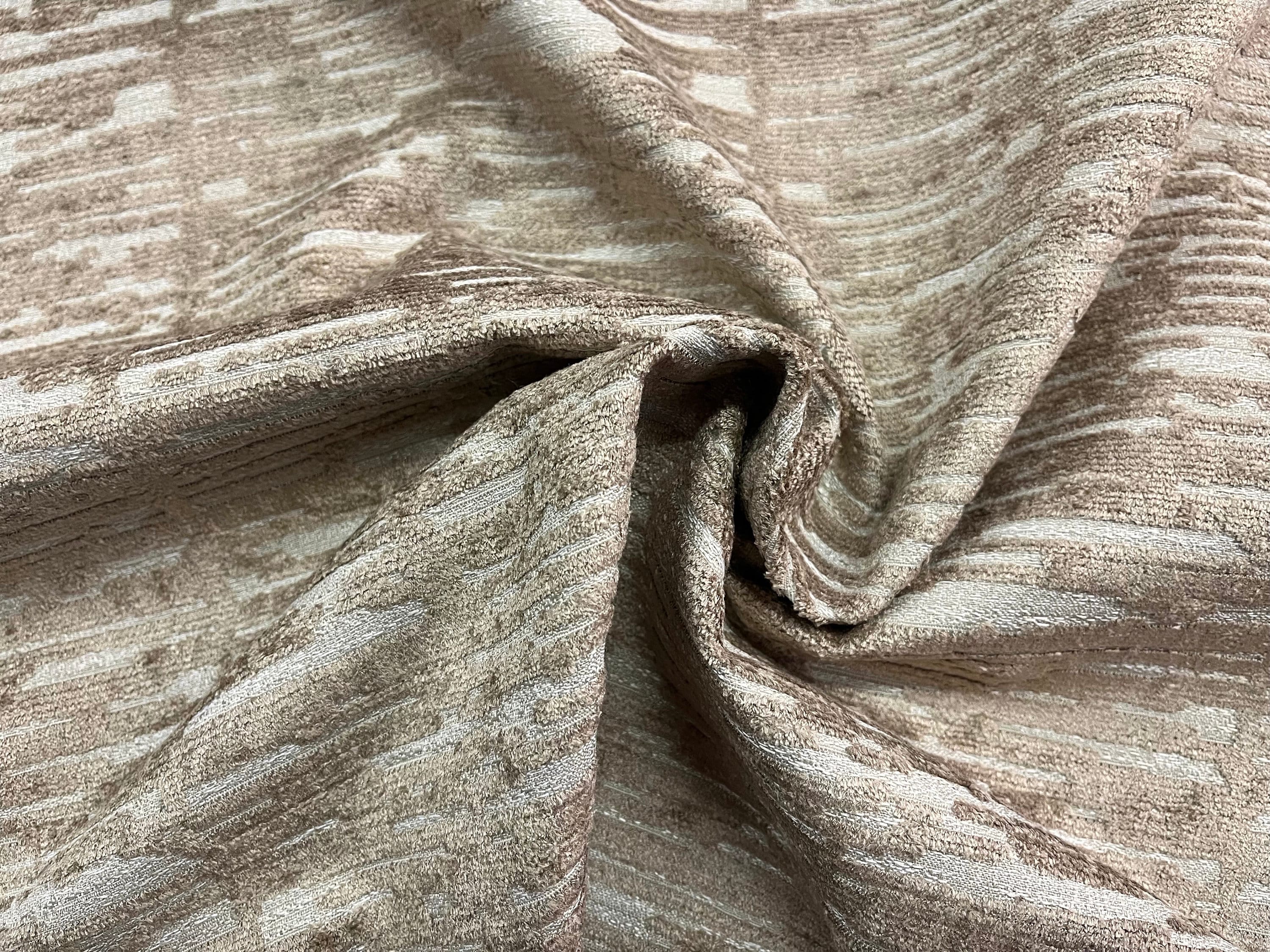 Linear Taupe and Tan Velvet Crypton Coated. Upholstery Fabric by the ...