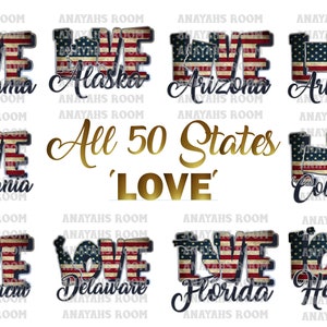 50 STATE LOVE BUNDLE State Map With Flag Digital Jpeg and Png Files ...