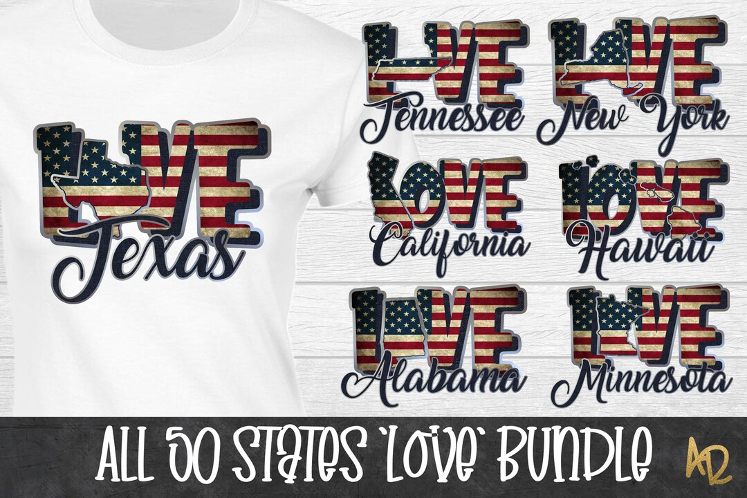 50 STATE LOVE BUNDLE State Map With Flag Digital Jpeg and Png Files ...