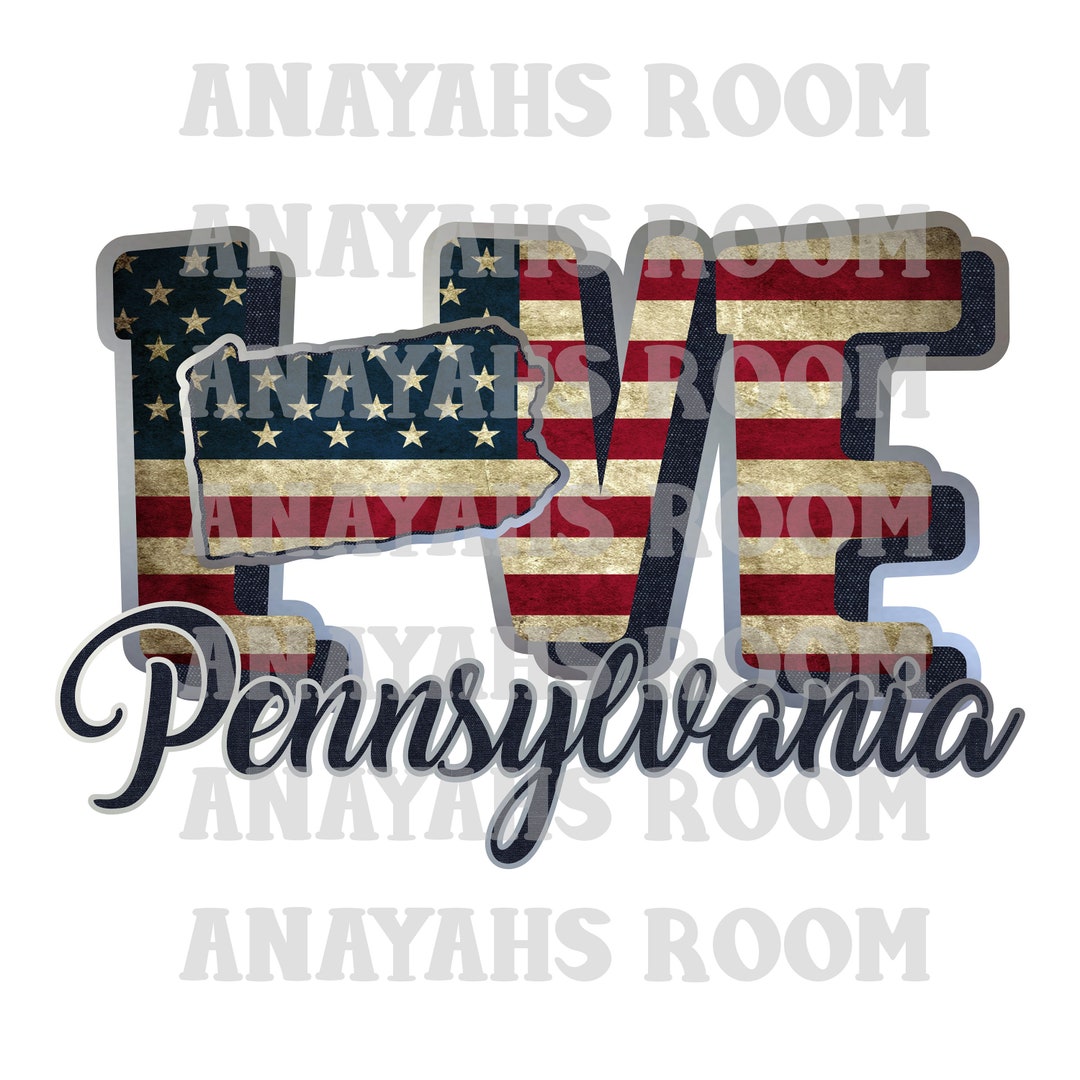 Pennsylvania Love State Map With Flag Digital Jpeg and PNG Files ...