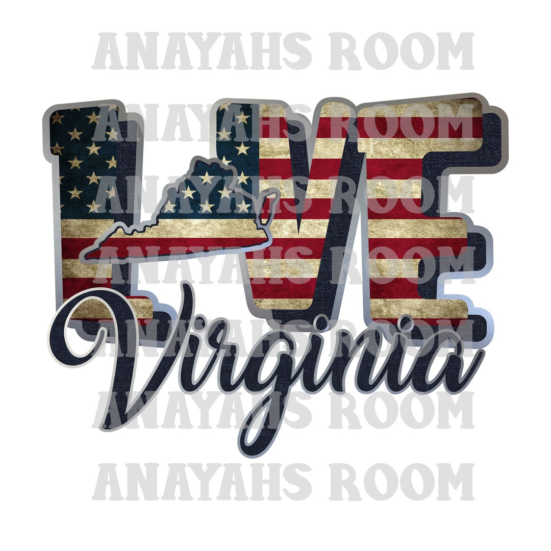 Virginia Love State Map With Flag Digital Jpeg and PNG Files Suitable ...