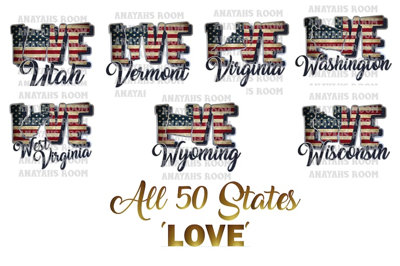 50 STATE LOVE BUNDLE State Map With Flag Digital Jpeg and Png - Etsy