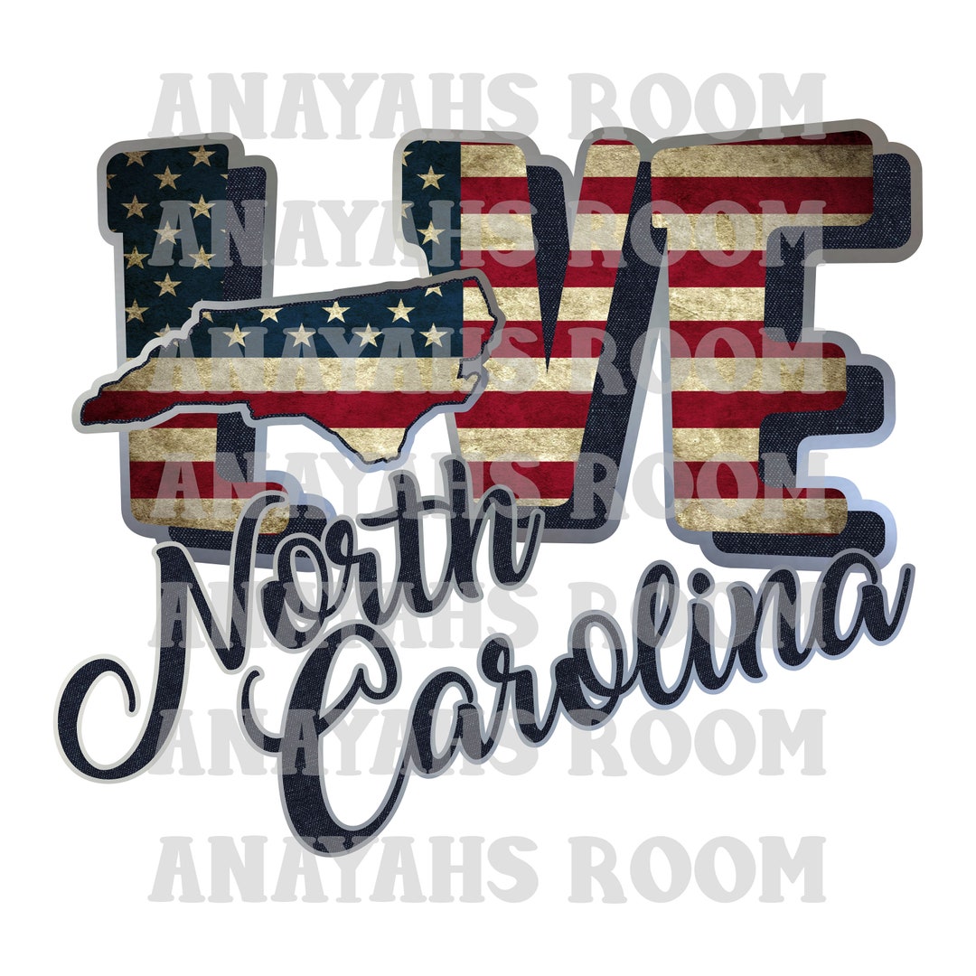 North Carolina Love State Map With Flag Digital Jpeg and PNG Files ...
