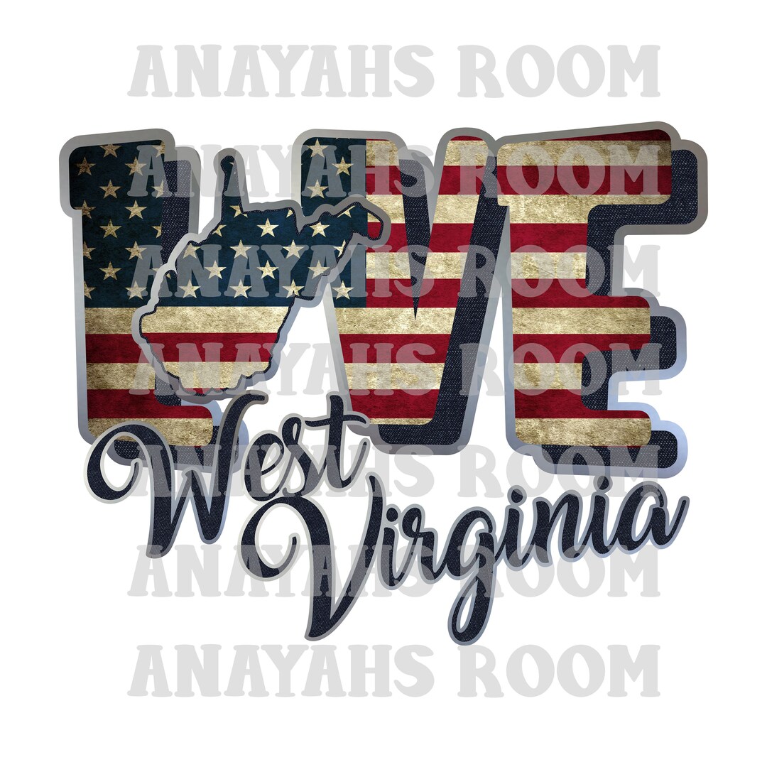 West Virginia Love State Map With Flag Digital Jpeg and PNG Files ...