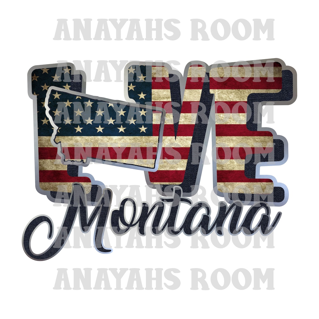 Montana Love State Map With Flag Digital Jpeg and PNG Files Suitable ...