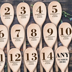Table Numbers Wedding Favors Engraved Wooden Spoons Custom Cafe Bar ...