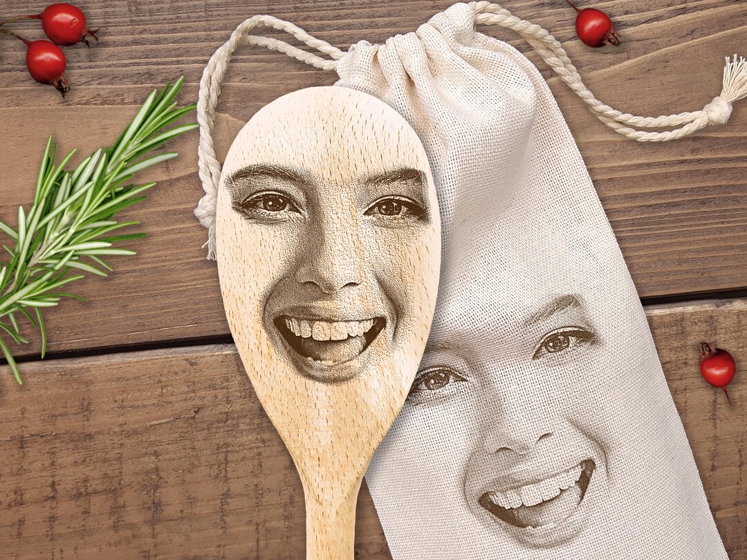 Engraved Photo on Spoon Personalised Any Face Facial Features Wood ...