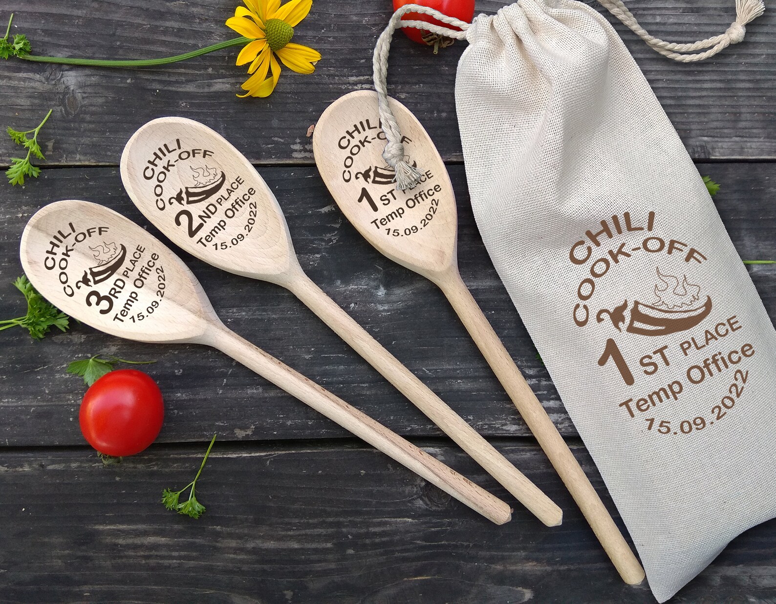 Chili Cook off Set of 3 Wooden Spoons 1st 2nd 3rd Places Custom ...