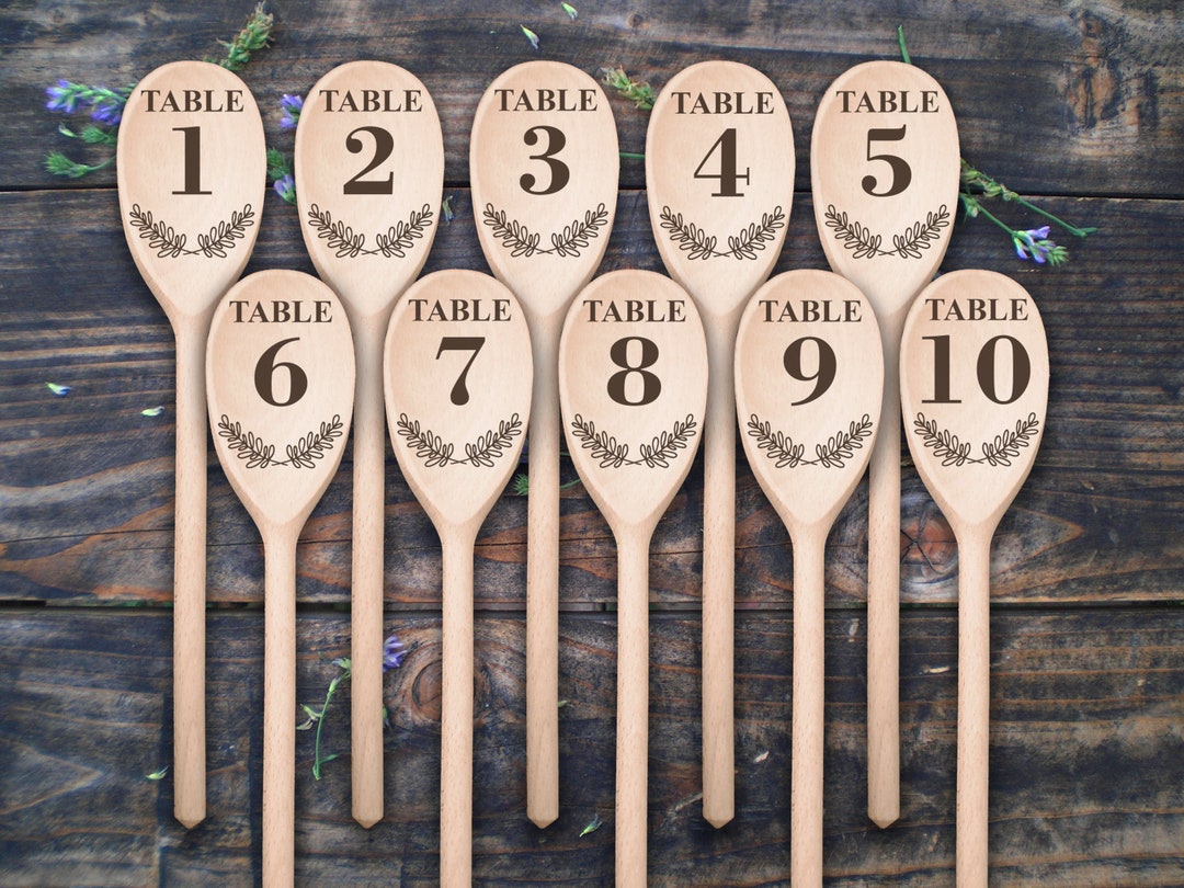 Spoons Table Numbers Engraved Wooden Spoon Custom Wedding Table Decor ...