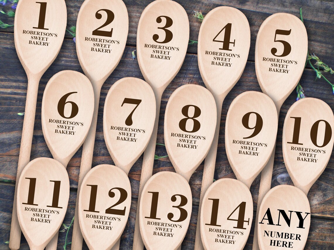 Table Numbers Wedding Favors Engraved Wooden Spoons Custom Cafe Bar ...