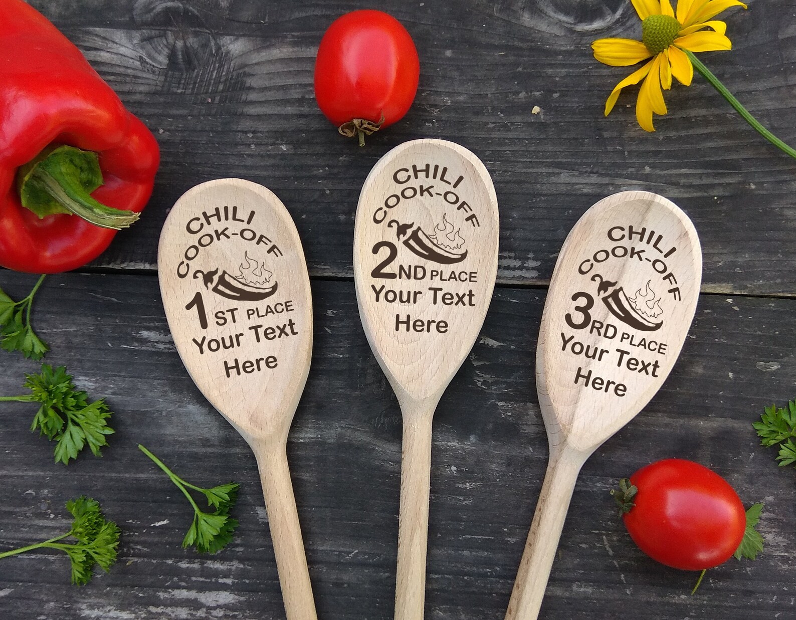 Chili Cook off Set of 3 Wooden Spoons 1st 2nd 3rd Places Custom ...