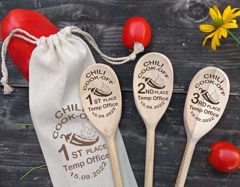 Chili Cook off Set of 3 Wooden Spoons 1st 2nd 3rd Places Custom ...