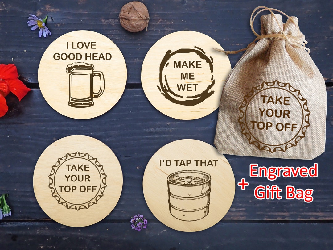 Funny Beer Coasters Set of 4 Laser Engraved Naughty Drink Adult Humor ...