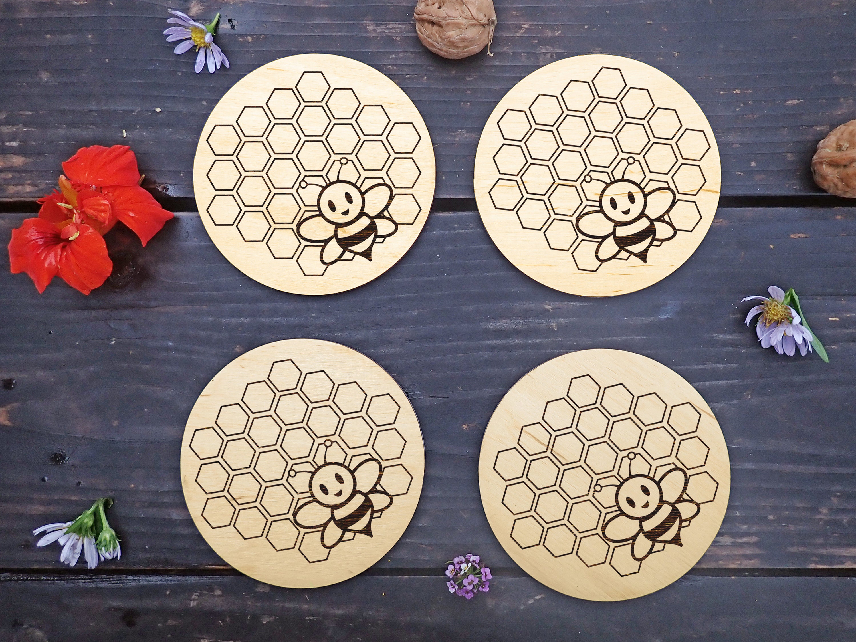Honey Bee Coasters Set Of 4 Coasters Honeycomb Coasters | Etsy